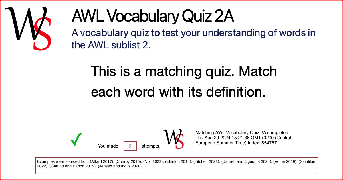 AWL Sublist 2 Vocabulary Quiz 2A | Writing Support