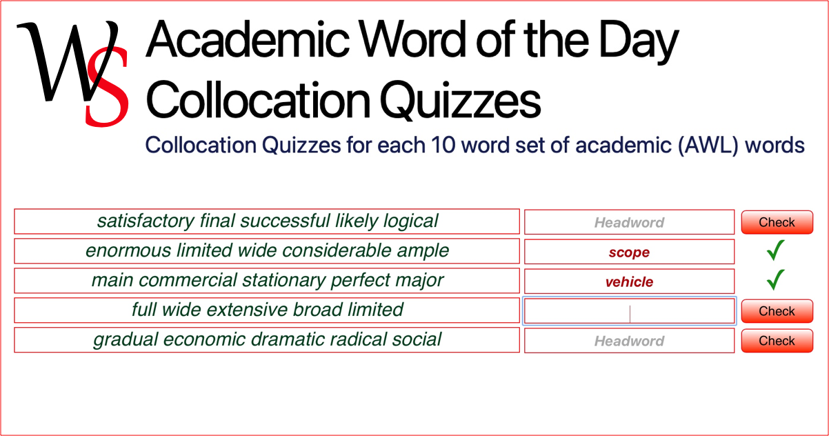 Academic Word of the Day Collocation Quizzes | Writing Support