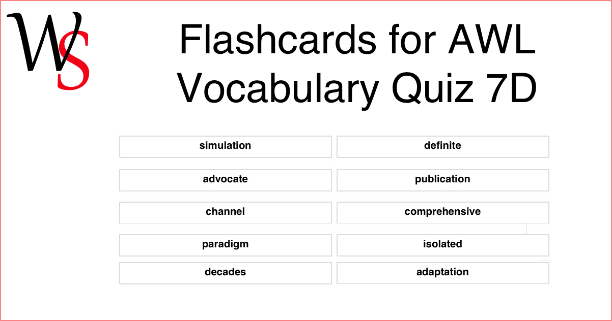 AWL Sublist 7 Flashcards Quiz 7D | Writing Support