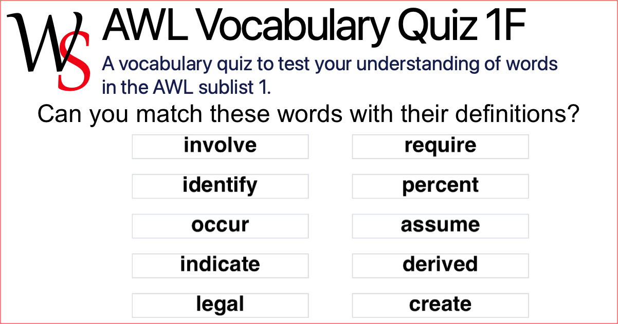 AWL Sublist 1 Vocabulary Quiz 1F | Writing Support