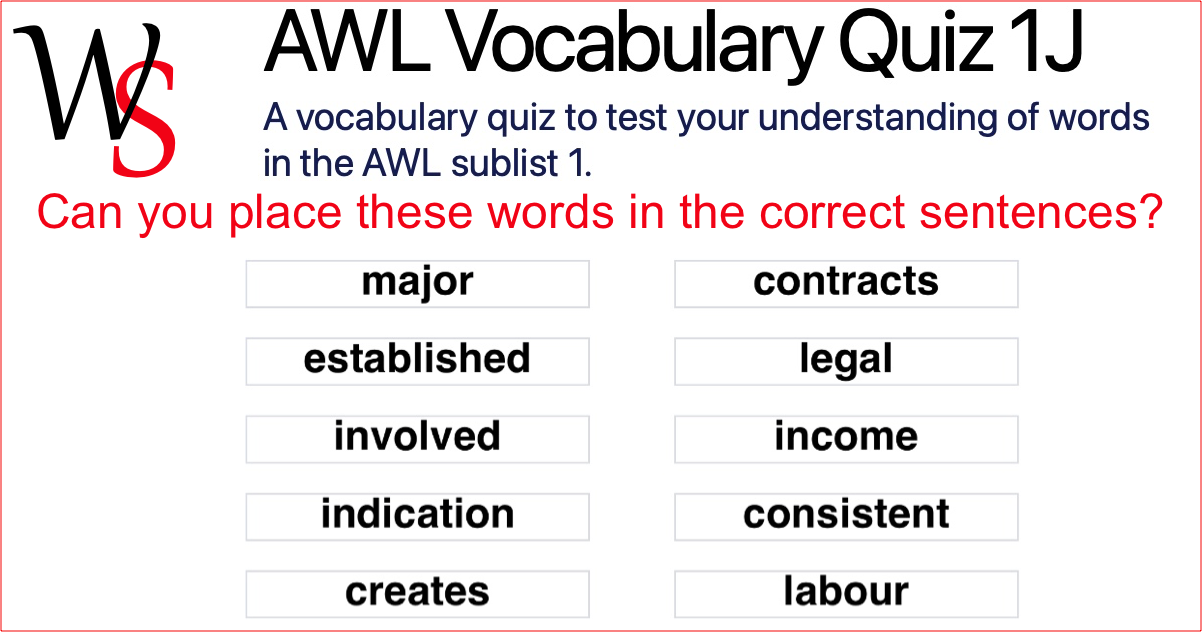 AWL Sublist 1 Vocabulary Quiz 1J | Writing Support