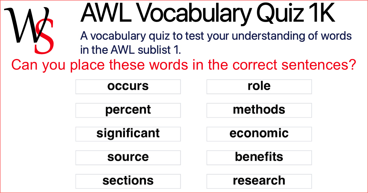 AWL Sublist 1 Vocabulary Quiz 1K | Writing Support