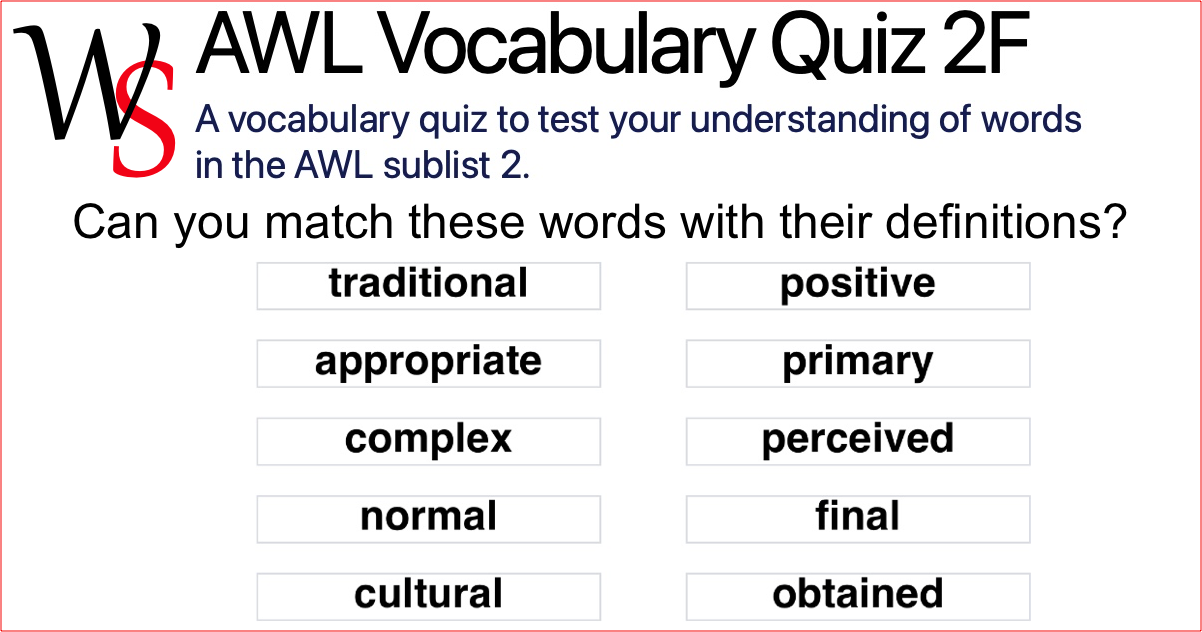 AWL Sublist 2 Vocabulary Quiz 2F | Writing Support