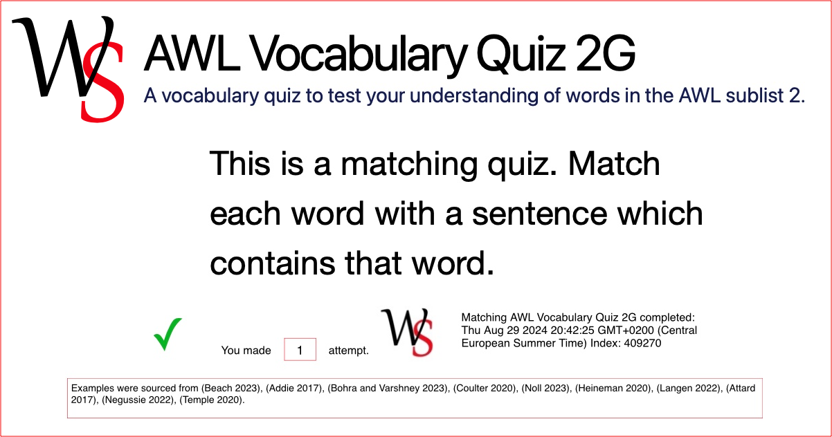 AWL Sublist 2 Vocabulary Quiz 2G | Writing Support