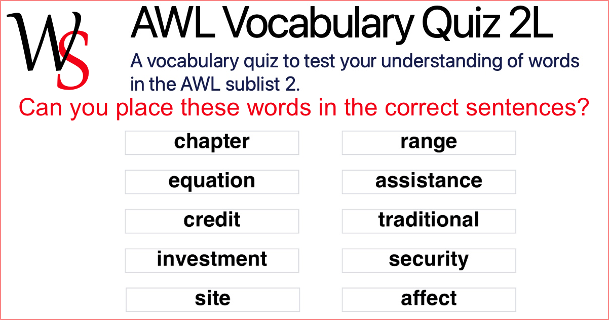 AWL Sublist 2 Vocabulary Quiz 2L | Writing Support