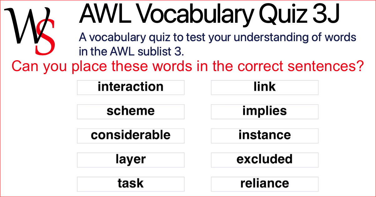 AWL Sublist 3 Vocabulary Quiz 3J | Writing Support