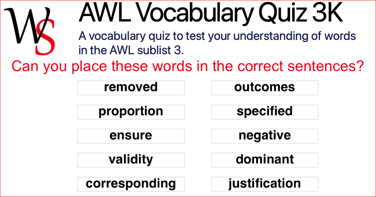 AWL Sublist 3 Vocabulary Quiz 3K | Writing Support