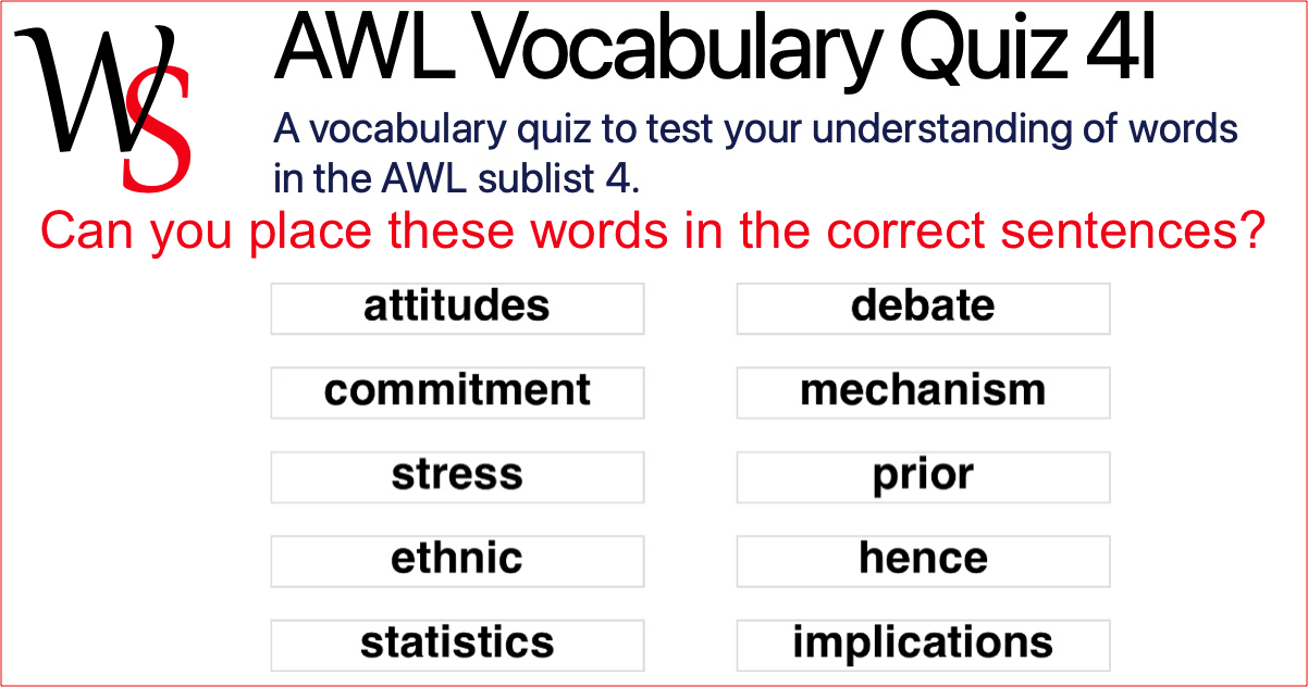 AWL Sublist 4 Vocabulary Quiz 4I | Writing Support