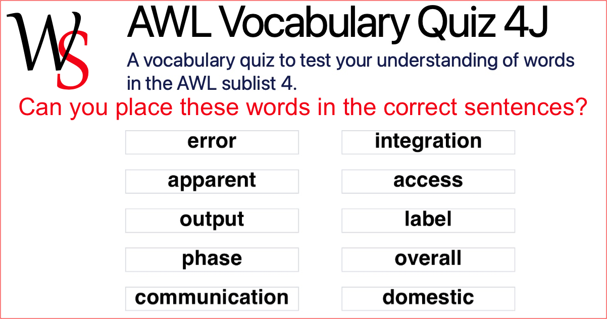 AWL Sublist 4 Vocabulary Quiz 4J | Writing Support