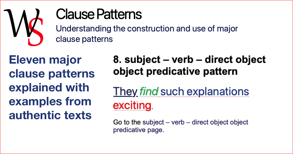 Clause Patterns Introduction Major Clause Patterns Writing Support