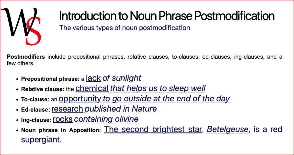 Noun Phrase Postmodification | Complex Noun Phrases | Writing Support